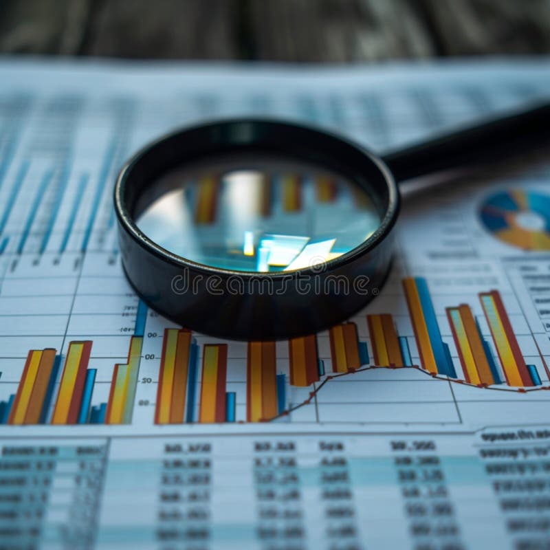 Analyzing Data Top View with Magnifying Glass, Business Concept Stock ...