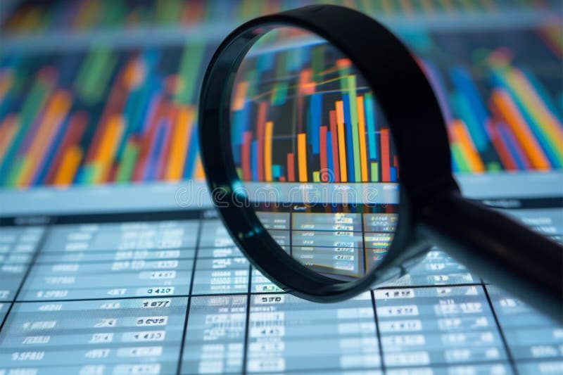 Analyzing Data Top View with Magnifying Glass, Business Concept Stock ...