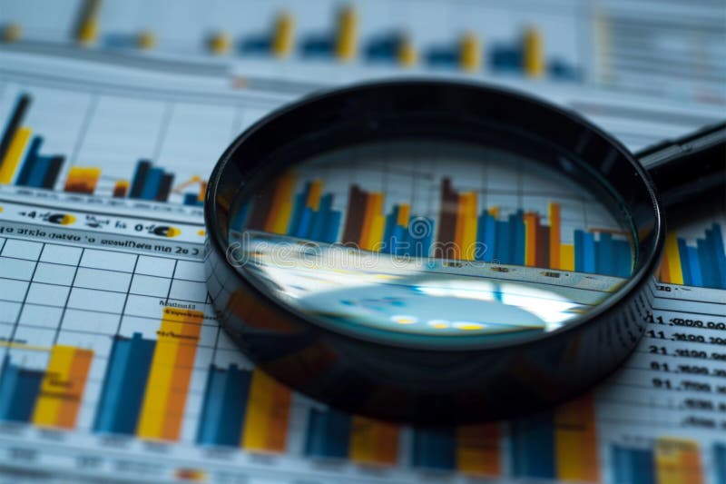 Analyzing Data Top View with Magnifying Glass, Business Concept Stock ...