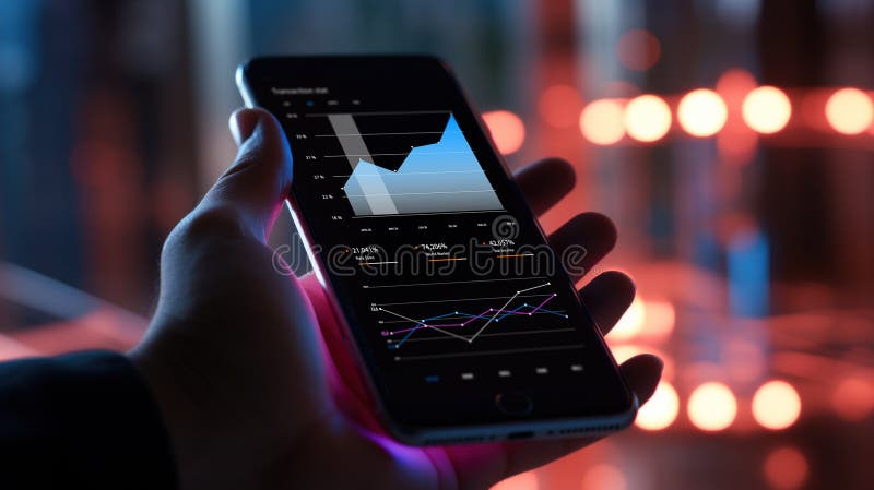 Hand Holding Smartphone with Graph Analysis Application Stock ...