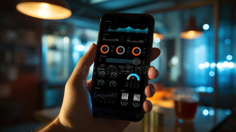 Hand Holding Smartphone with Graph Analysis Application Stock ...