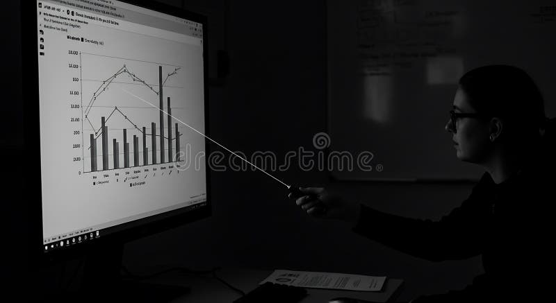 Analyzing Data Using a Laser Pointer on a Computer Screen Indoors Stock ...