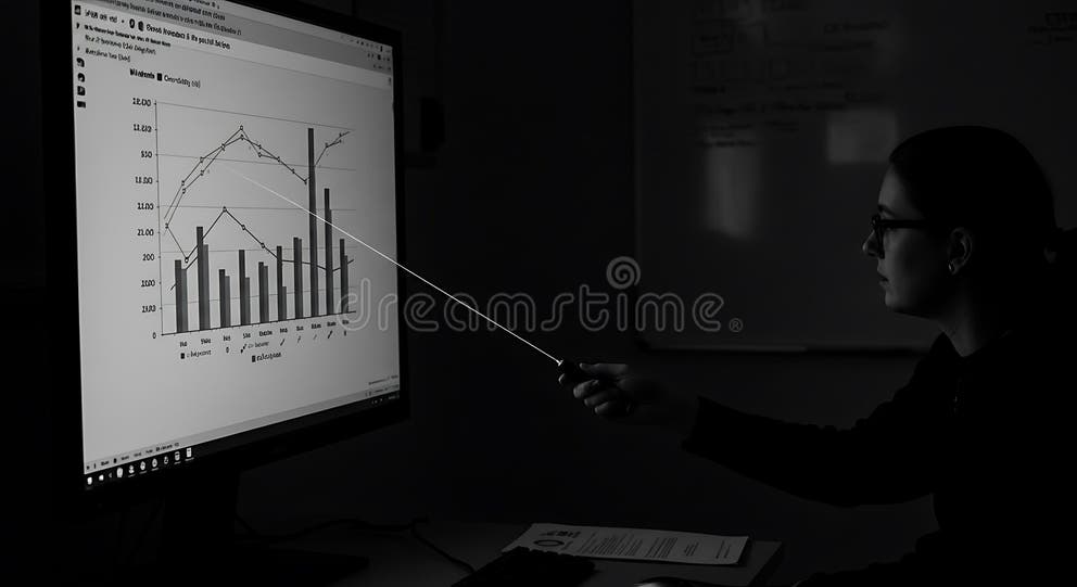 Analyzing Data Using a Laser Pointer on a Computer Screen Indoors Stock ...