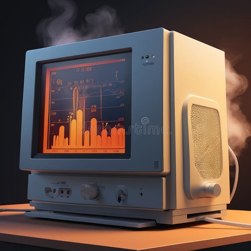 Analyzing Data on Vintage Computer Screen with Rising Smoke Stock ...