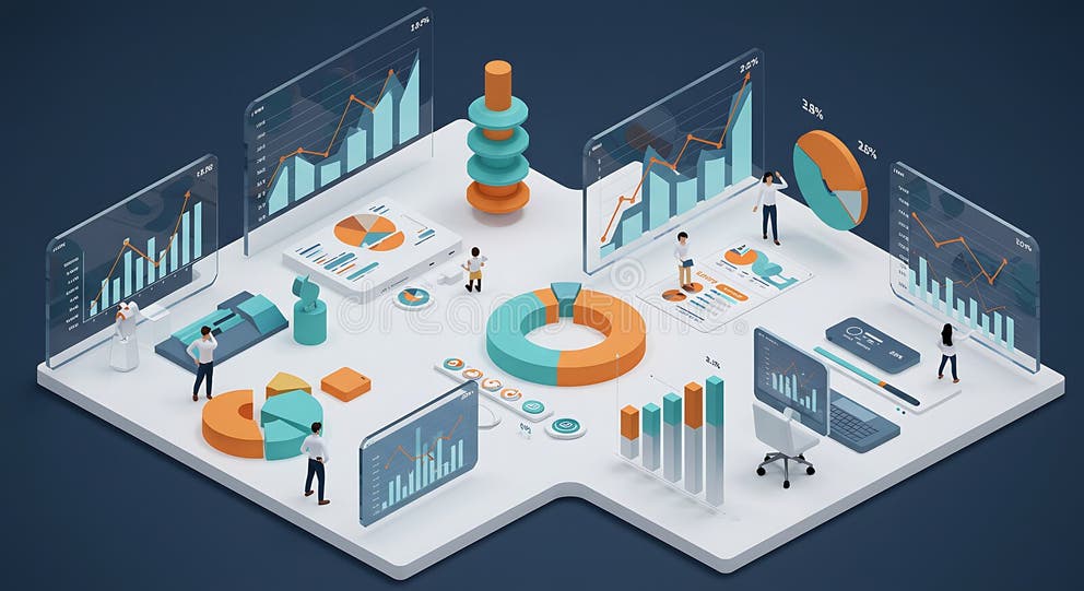 Analyzing Data Visualization Charts with Miniature People Stock ...