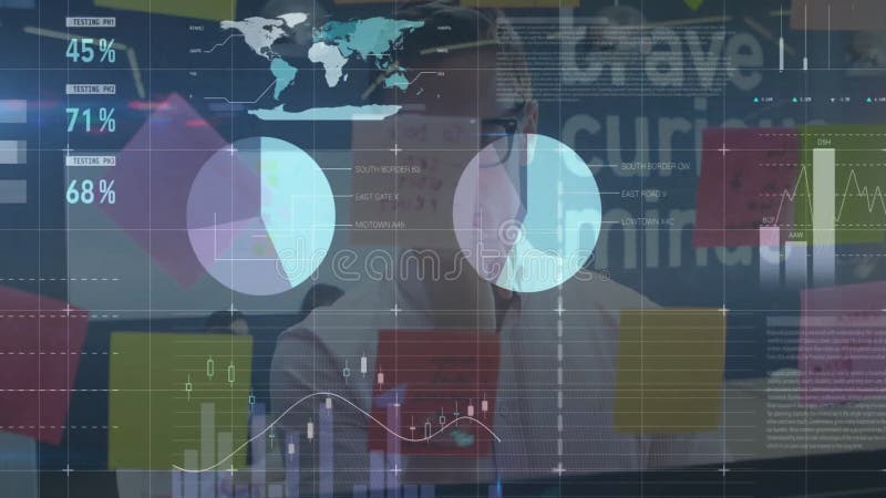 Analyzing Data Visualization With Graphs And World Map Business Professional Working Stock