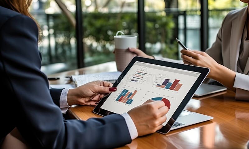 A Woman Holding a Tablet with a Chart on it Stock Illustration ...