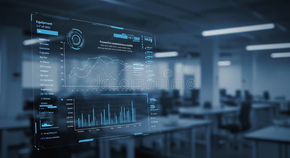 Analyzing Digital Data Dashboard in Modern Workspace Stock Illustration - Illustration of office ...