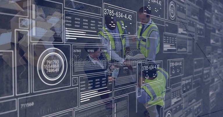 Analyzing Digital Data Interfaces and Graphs, Engineers in Safety Vests ...