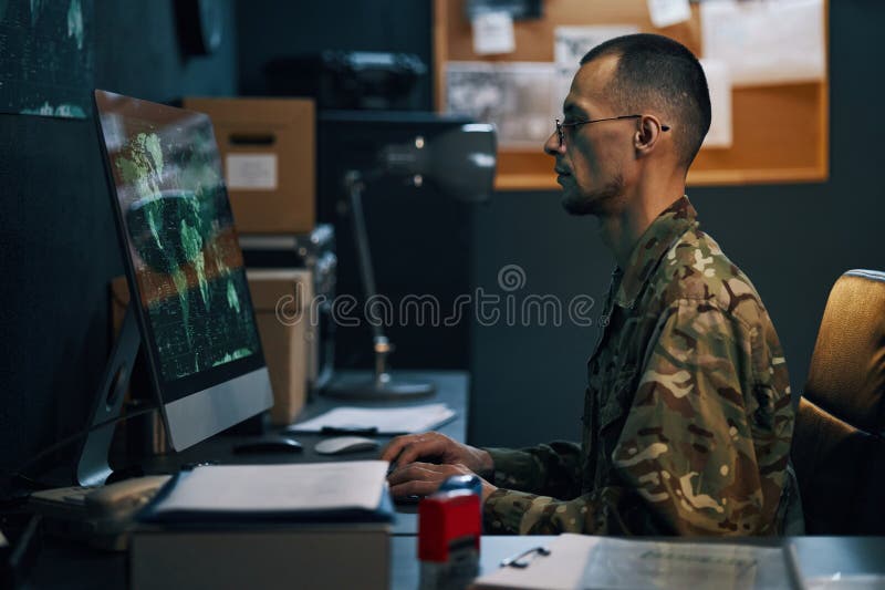 Analyzing Digital Data in Military Operations Room Stock Photo - Image ...