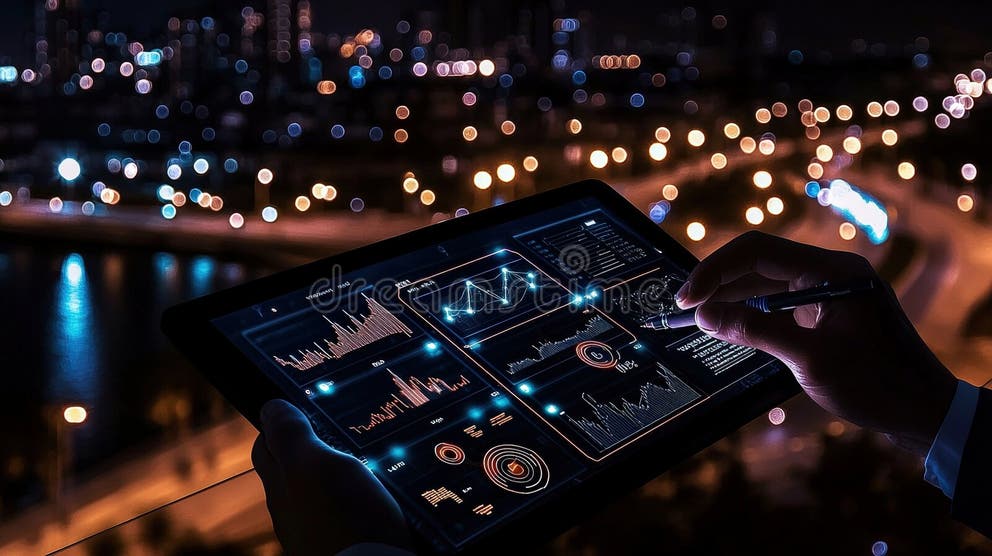 Analyzing Digital Data Trends Urban Setting Infographic Display ...