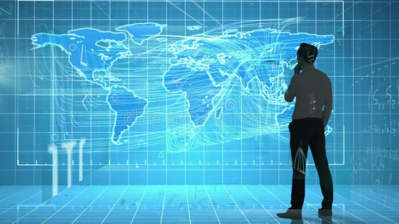 Analyzing Digital World Map, Person Working on Animation in Tech ...