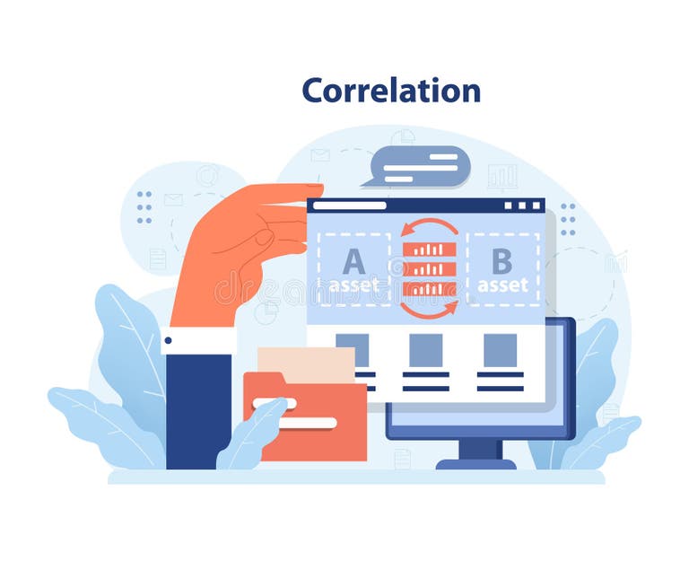 Analyzing Diversification with Correlation. Flat Vector Illustration ...