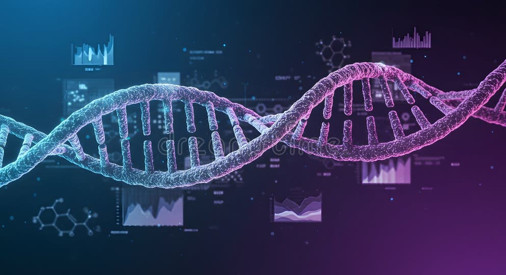Analyzing Dna Molecule with Scientific Data Visualization in Blue and ...