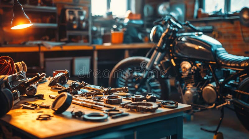 Analyzing and Engineering Motorcycle Side View with Tools in Workshop ...