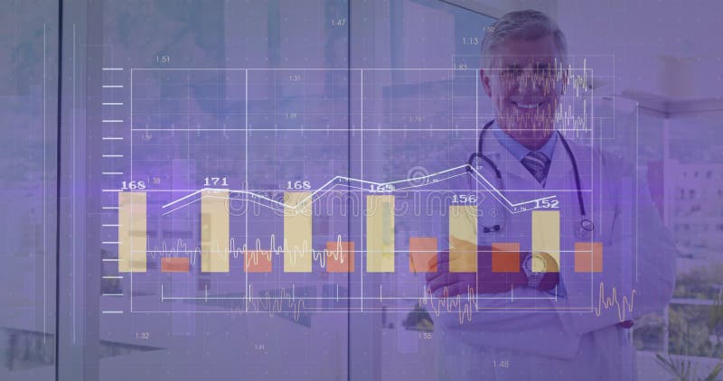 Analyzing Financial Data Chart Animation Overlay, Doctor Working in ...