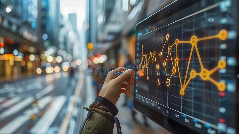 Analyzing Financial Data on City Street Screen Stock Illustration ...