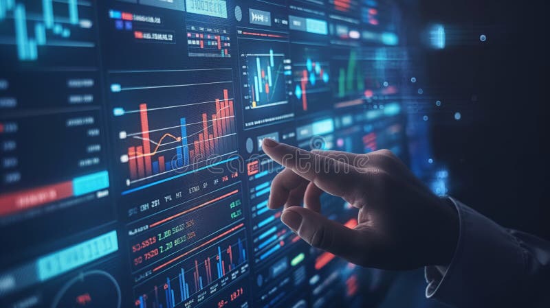 Analyzing Financial Data on Digital Screen Stock Illustration ...