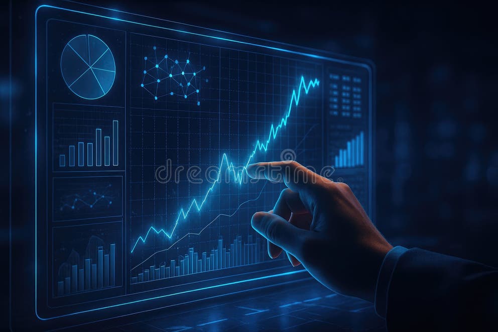 Analyzing Financial Data Growth Trends on Digital Screen Stock ...
