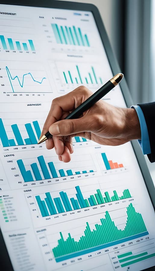 Analyzing Financial Data Hand Using Pen on Graph Report Screen Stock ...
