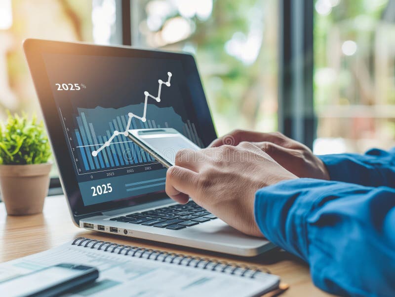 Analyzing Financial Data on Laptop and Smartphone Stock Image - Image ...