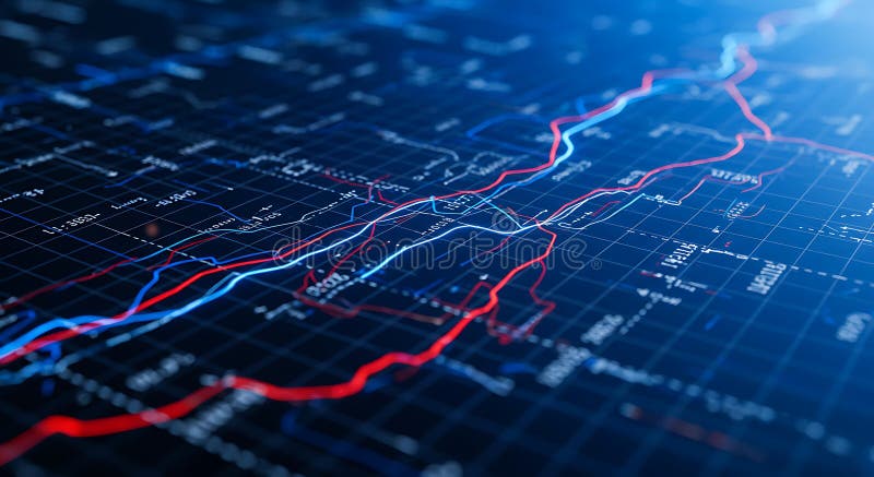 Analyzing Financial Data with Red and Blue Graph Lines on Grid Stock ...