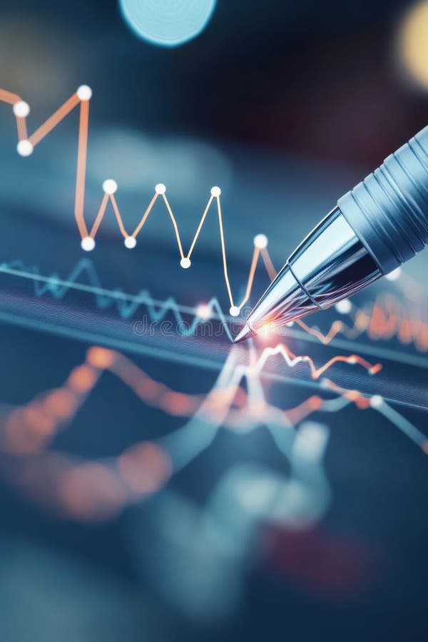 Analyzing Financial Data: Stylized Pen on Glowing Graphs. Stock Photo ...