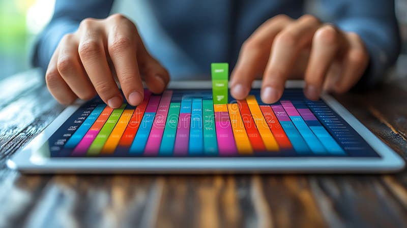 Analyzing Financial Data on a Tablet with Colorful Bar Charts and Business Intelligence Tool for ...
