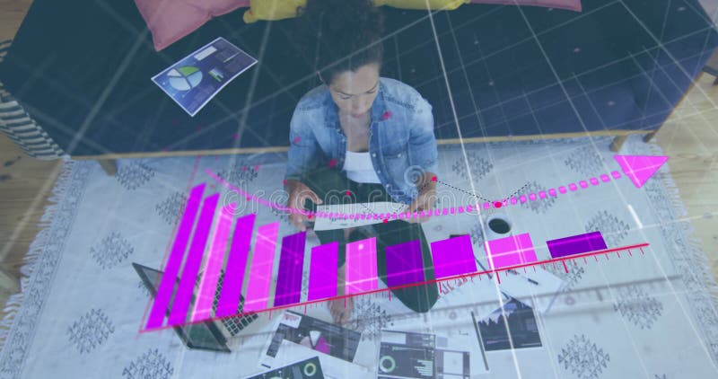 Analyzing Financial Graphs, Woman with Digital Data Overlay in School ...