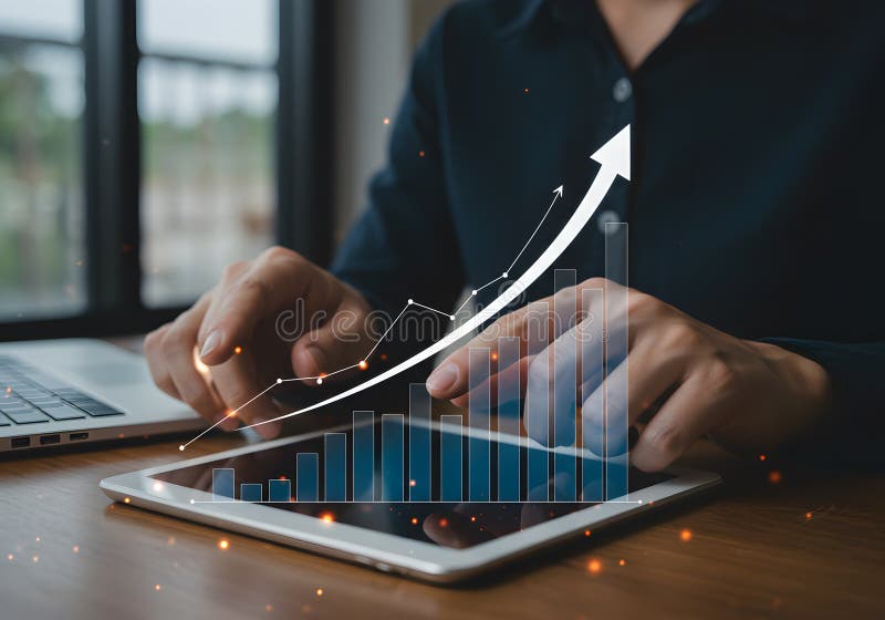 Analyzing Business Growth Data on Tablet for Investment and Financial ...