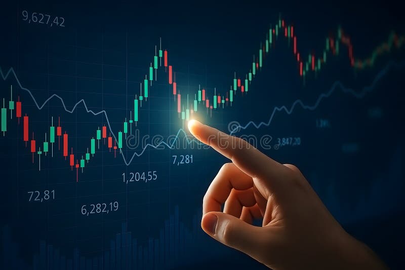 Analyzing Financial Market Data a Hand Points To Candlestick Charts ...