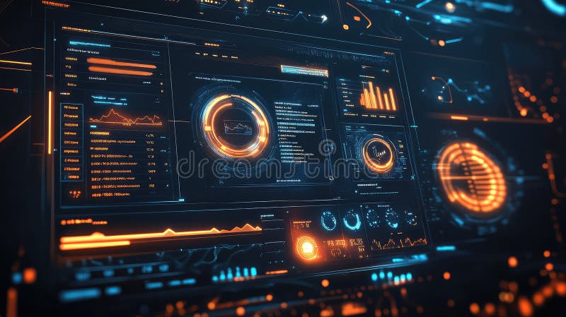 Analyzing Futuristic Dashboard Displaying Data Statistics and Analytics Stock Photo - Image of ...