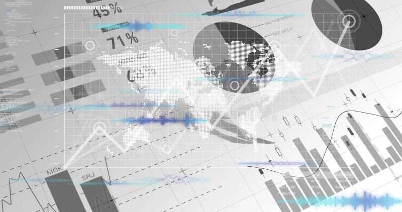 Analyzing Global Data Digital Interface With Animation Of Graphs And World Map Stock Footage