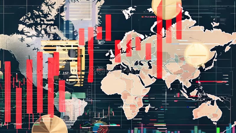 Global Market Analysis with Charts and Trends Overlaid on a World Map ...