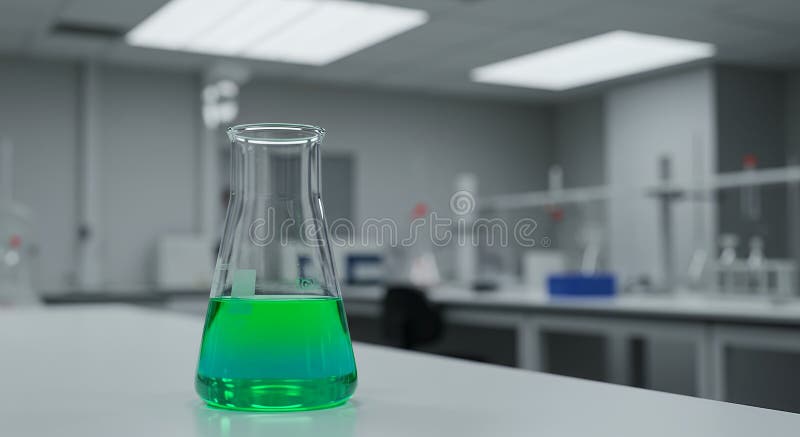 Analyzing Green Liquid in Glass Flask at Modern Laboratory Setting ...