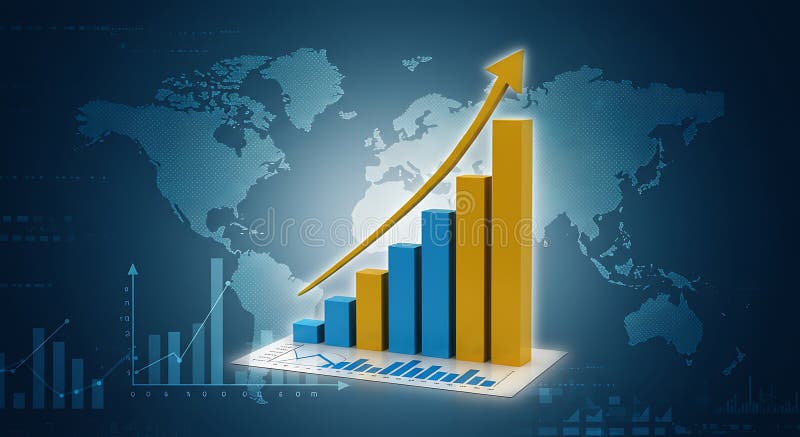 Analyzing Growing Chart with Upward Arrow on World Map Background Stock ...