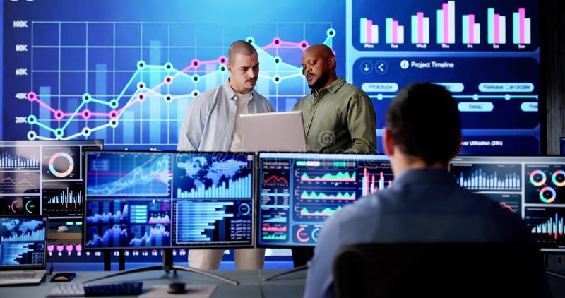 Analyzing KPI Dashboard Data on Computer To Monitor Server Control ...