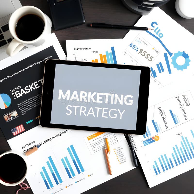 Analyzing Marketing Strategy Visuals on Digital Tablet with Financial ...