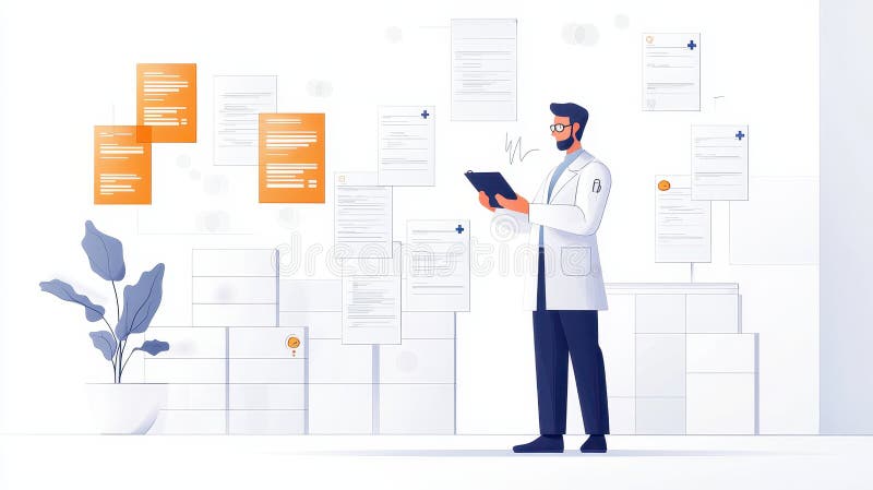 Analyzing Medical Documents with a Professional in a Modern Office ...