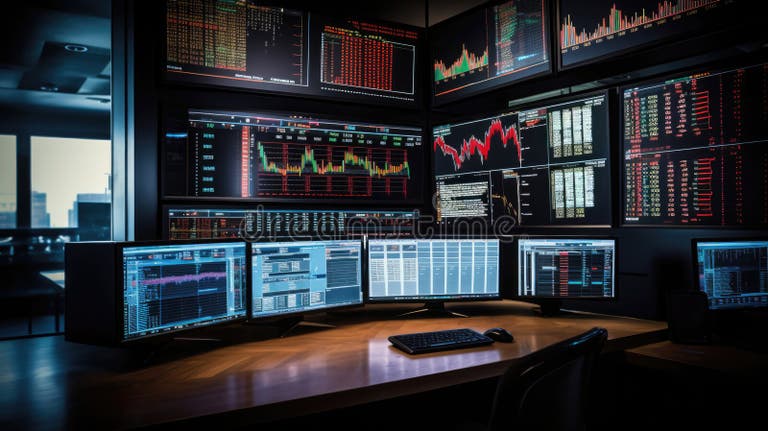 Analyzing Real-time Stock Chart Data on a Computer Multiple Monitors in ...