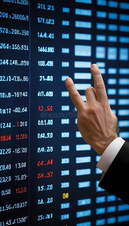 Analyzing Stock Market Data with Fingers on Display Screen Man Stock ...