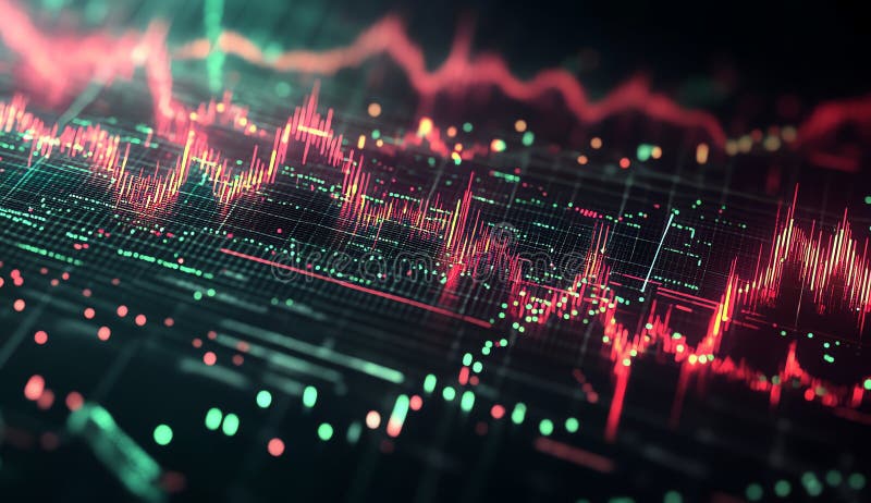 Analyzing Stock Market Data with Graph and Red Indicators on Screen ...