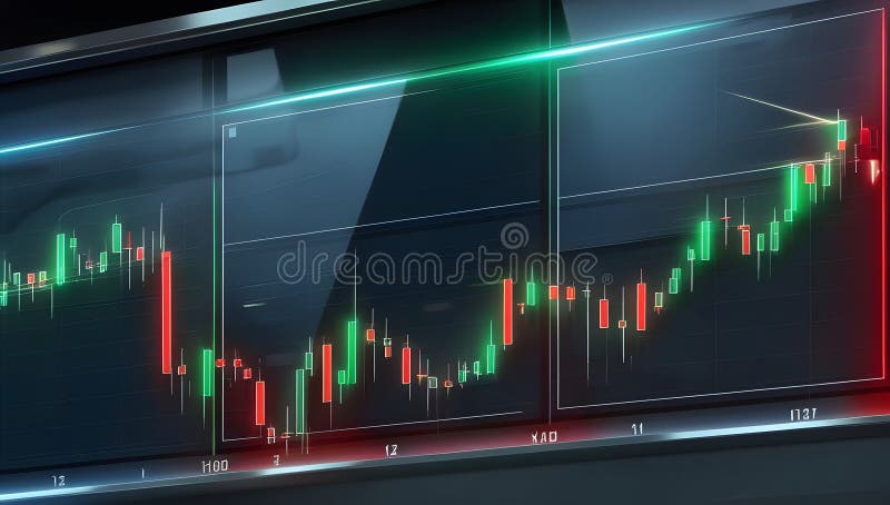 Analyzing Stock Market Trends on Digital Screen with Candlestick Graph ...