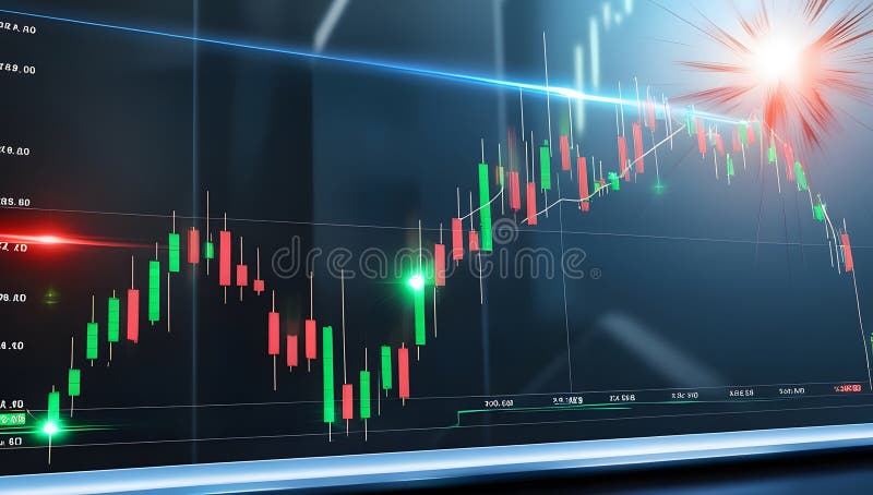 Analyzing Stock Market Trends on Digital Screen with Candlestick Graph ...