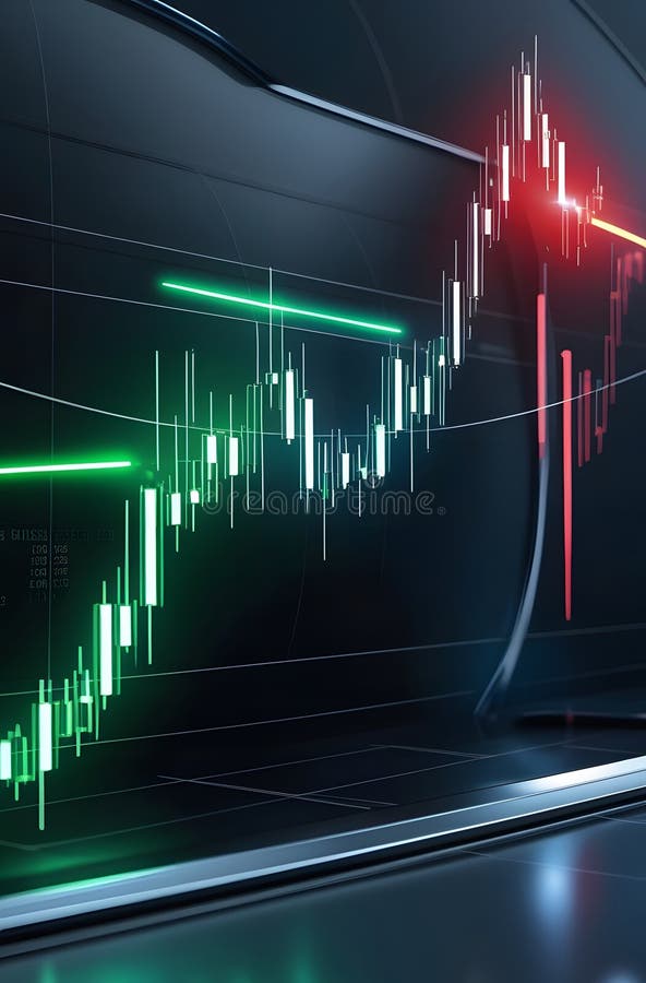 Analyzing Stock Market Trends on Digital Screen with Candlestick Graph ...