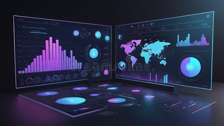 Analyzing World Data Visualization on Digital Interface Stock Illustration - Illustration of ...