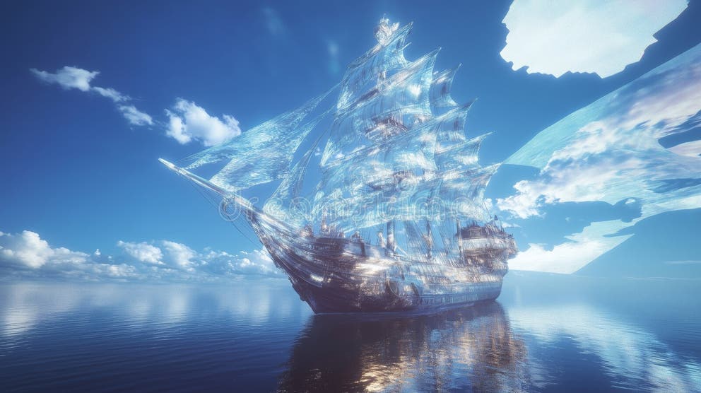 Anamorphic Ghost Ship Roaming the Mercator Projections Stock Image ...