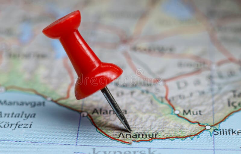 Anamur, Turkey pin on map stock image. Image of destination - 372920023