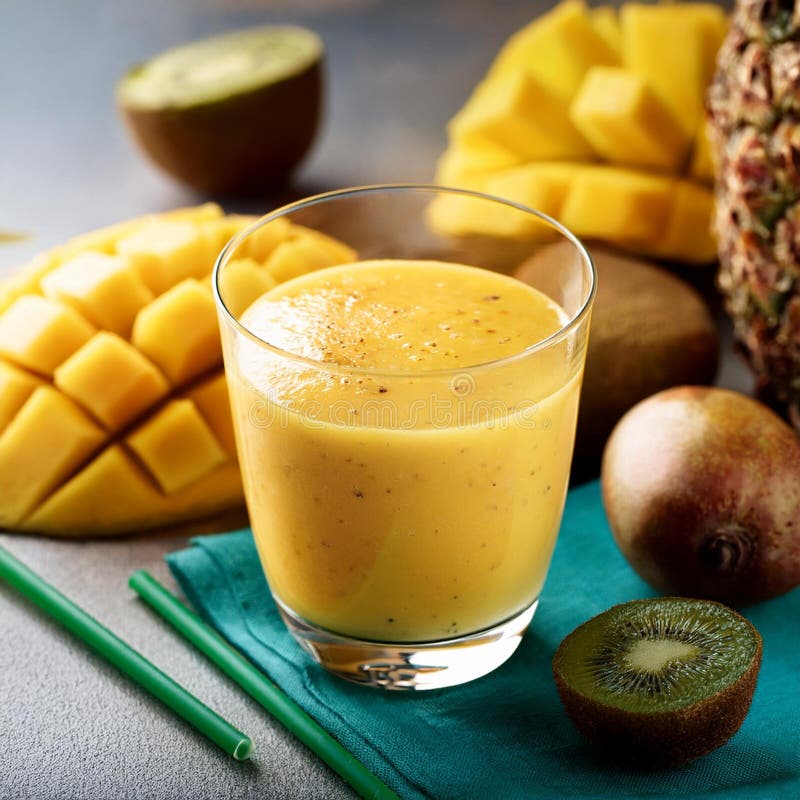 Ananas, Mango, Banana and Kiwi Smoothie, AI Generated Stock ...