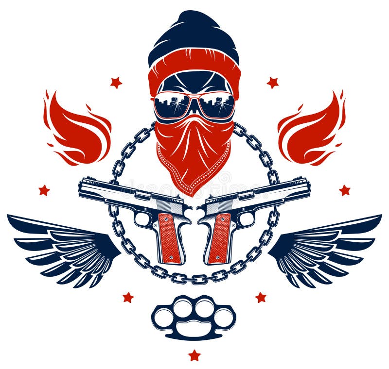 Anarchy and Chaos Aggressive Emblem or Logo with Wicked Skull, Weapons ...